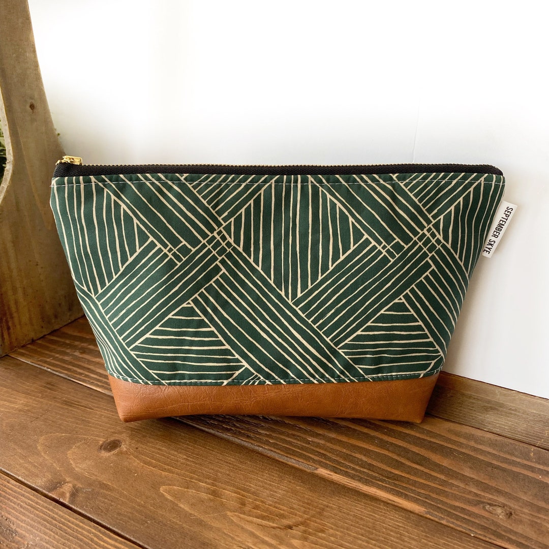 Dark Green and Cream Geometric Makeup Bag With Cream Interior - Etsy