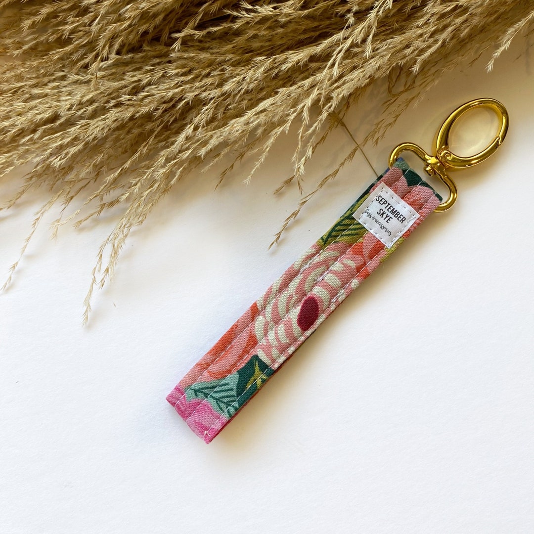 Gold Key Fob in Rifle Paper Juliet Rose Wristlet Lanyard New Car Gift ...