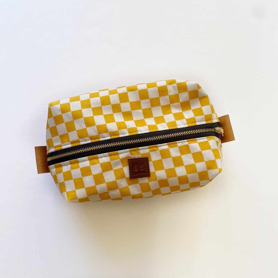 Ready to Ship - Sunshine Yellow and White Checker Boxy Makeup Bag ...