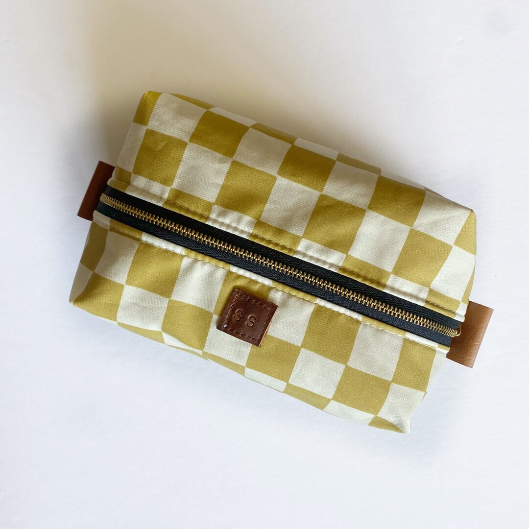 Big Mustard and Cream Checker Boxy Makeup Bag Vanity Bag Christmas Gift ...