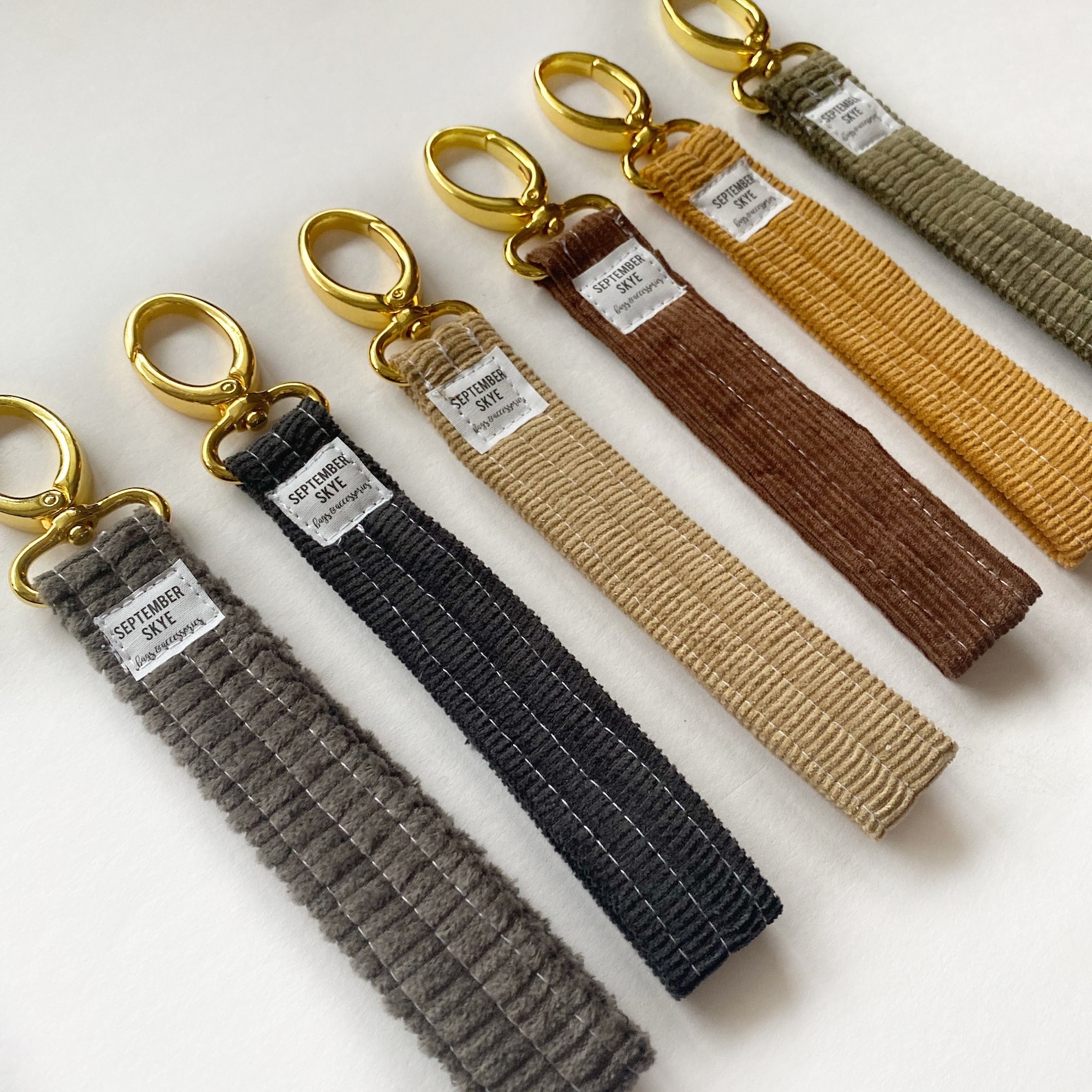Gold Key Fob in Corduroy Earth Tones - Wristlet Lanyard - New Car Gift ...