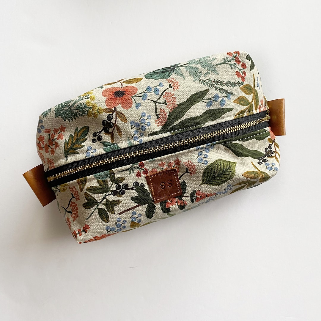 Rifle Paper Floral Linen Boxy Makeup Bag With Black Interior - Vanity ...