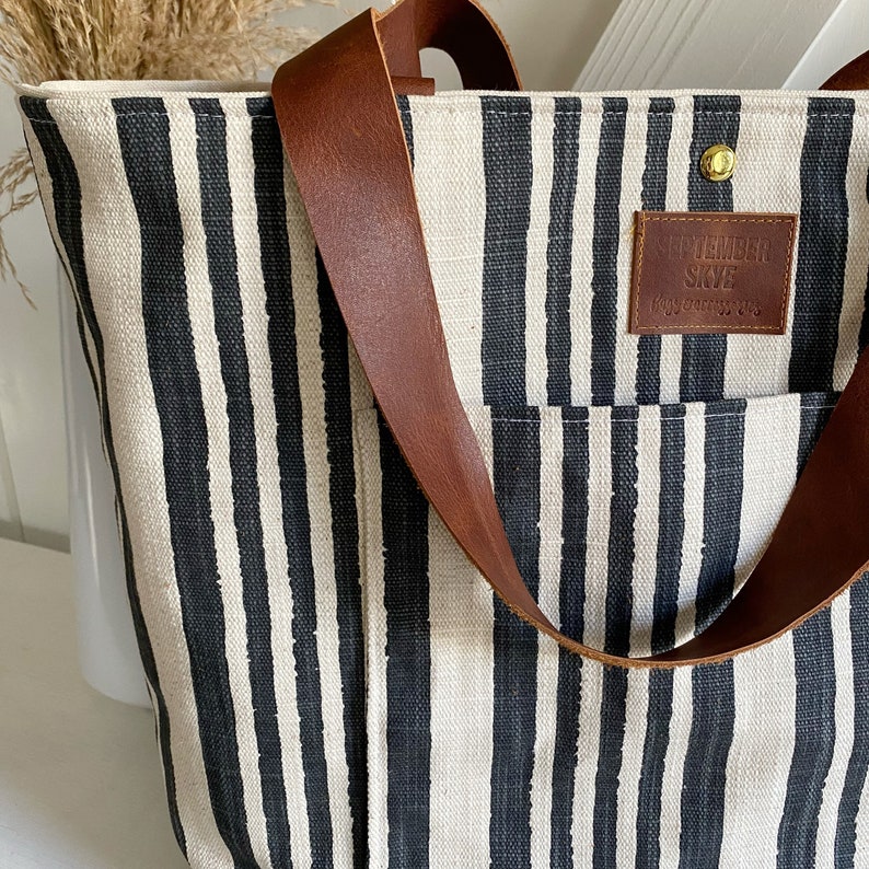 Bodie Black and Linen Stripe - Chubby Tote Bag - Aesthetic Bags ...