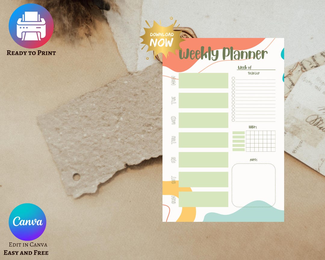 Editable Weekly Planner Set (5 Designs) | Ready to Print | Instant ...