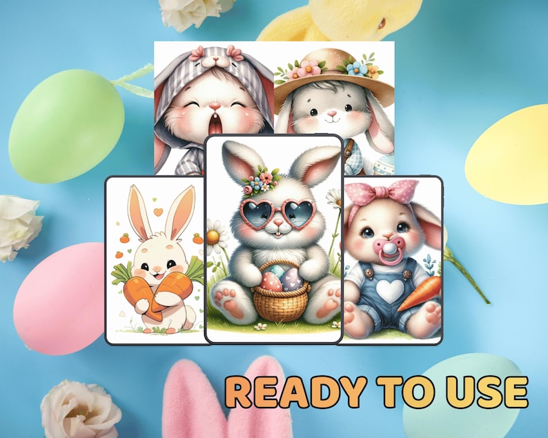 Easter Bunny Clipart Bundle | Rabbit PNG Graphics (PDF & PNG) - Etsy
