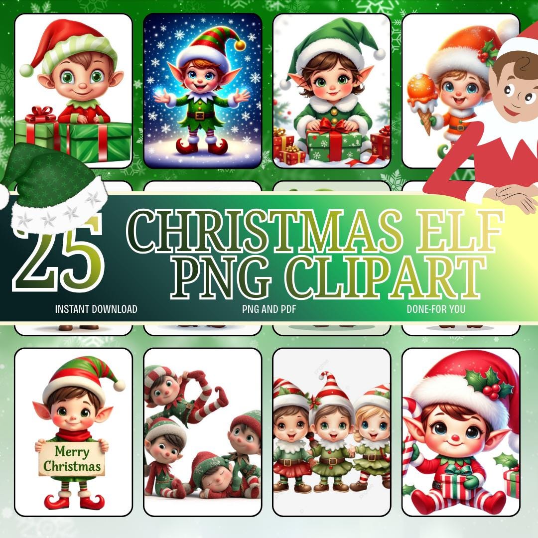 25 Christmas Elf PNG Clipart Bundle – Holiday Elf Illustrations PDF ...