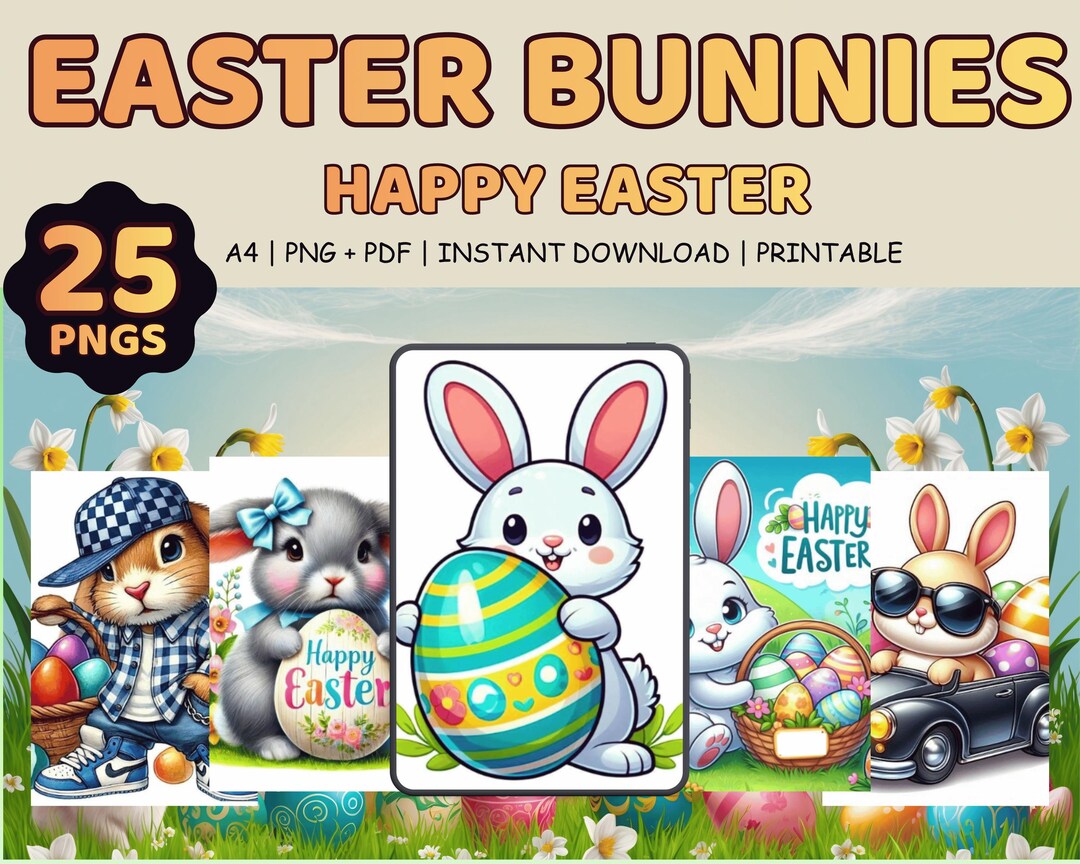 Easter Bunny Clipart Bundle | Rabbit PNG Graphics (PDF & PNG) - Etsy