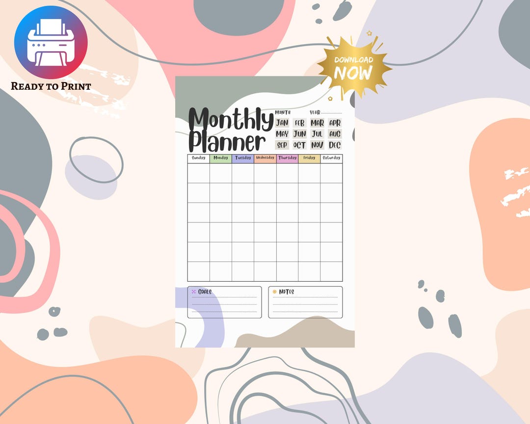 Monthly Planner: Editable and Printable Organizer (canva Template) - Etsy