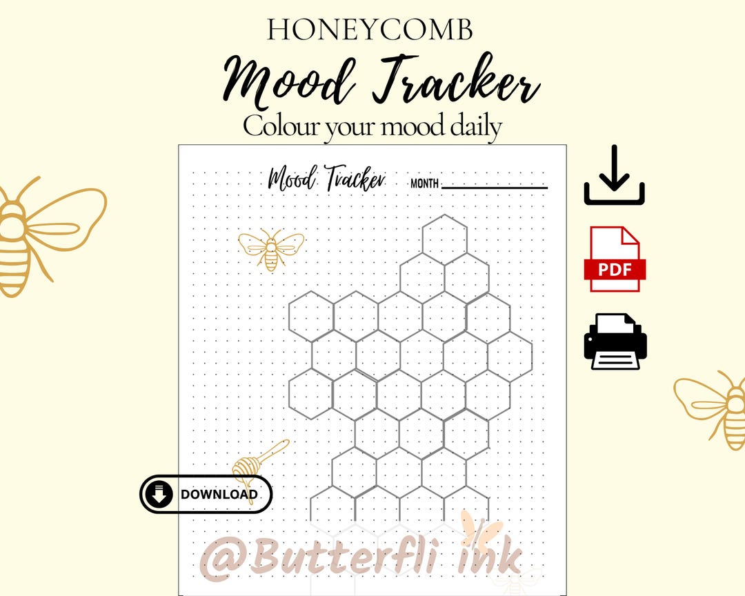 Honeycomb Mood Tracker Printable, Nature Emotion Log, Colouring Mental ...