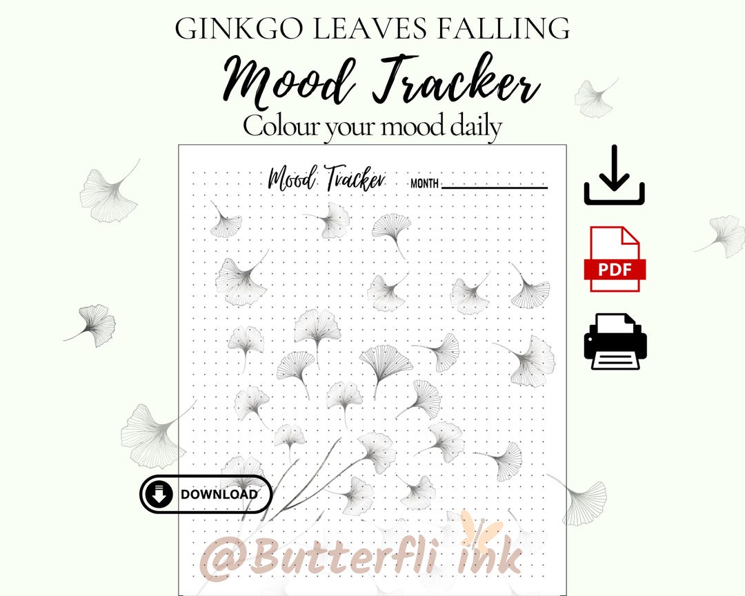 Ginkgo Leaf Mood Tracker Printable, Falling Leaves Emotion Log, Colour ...