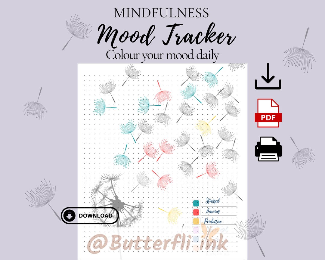 Mindfulness Mood Tracker Printable – Dandelion Colouring Mood Log ...
