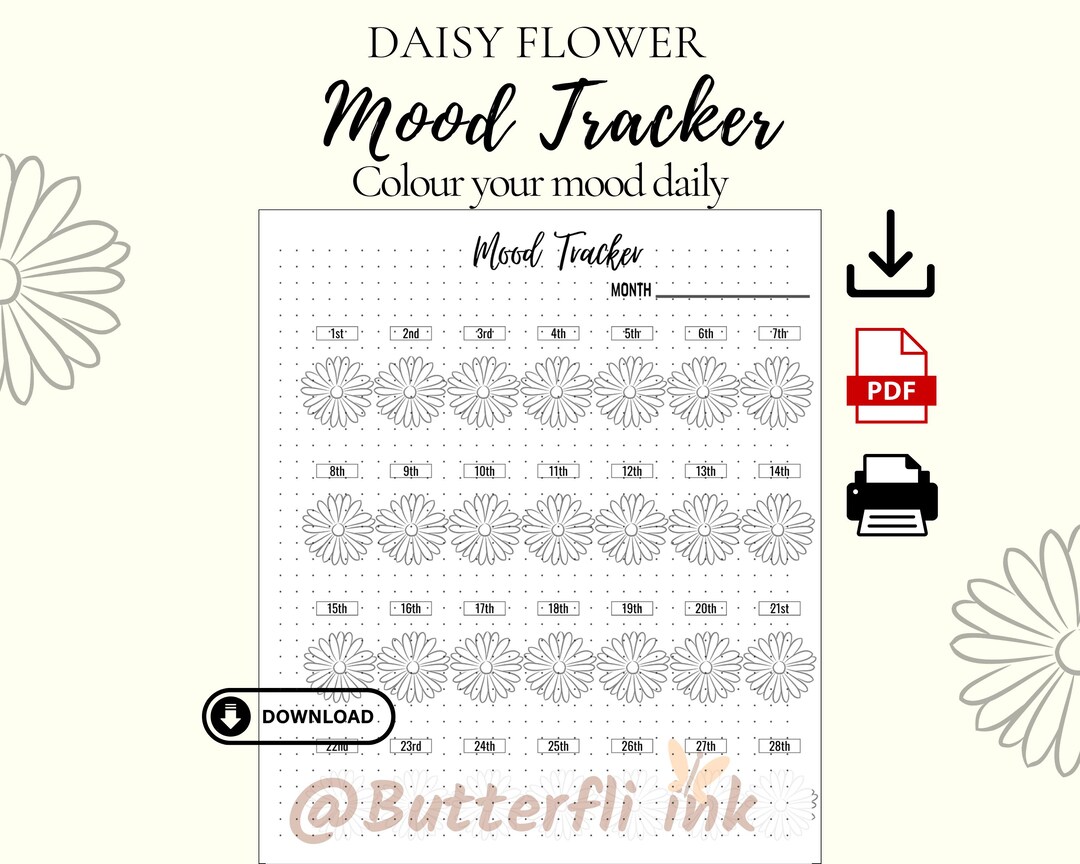 Daisy Mood Tracker Printable, Floral Mindfulness Colouring Page, Self ...