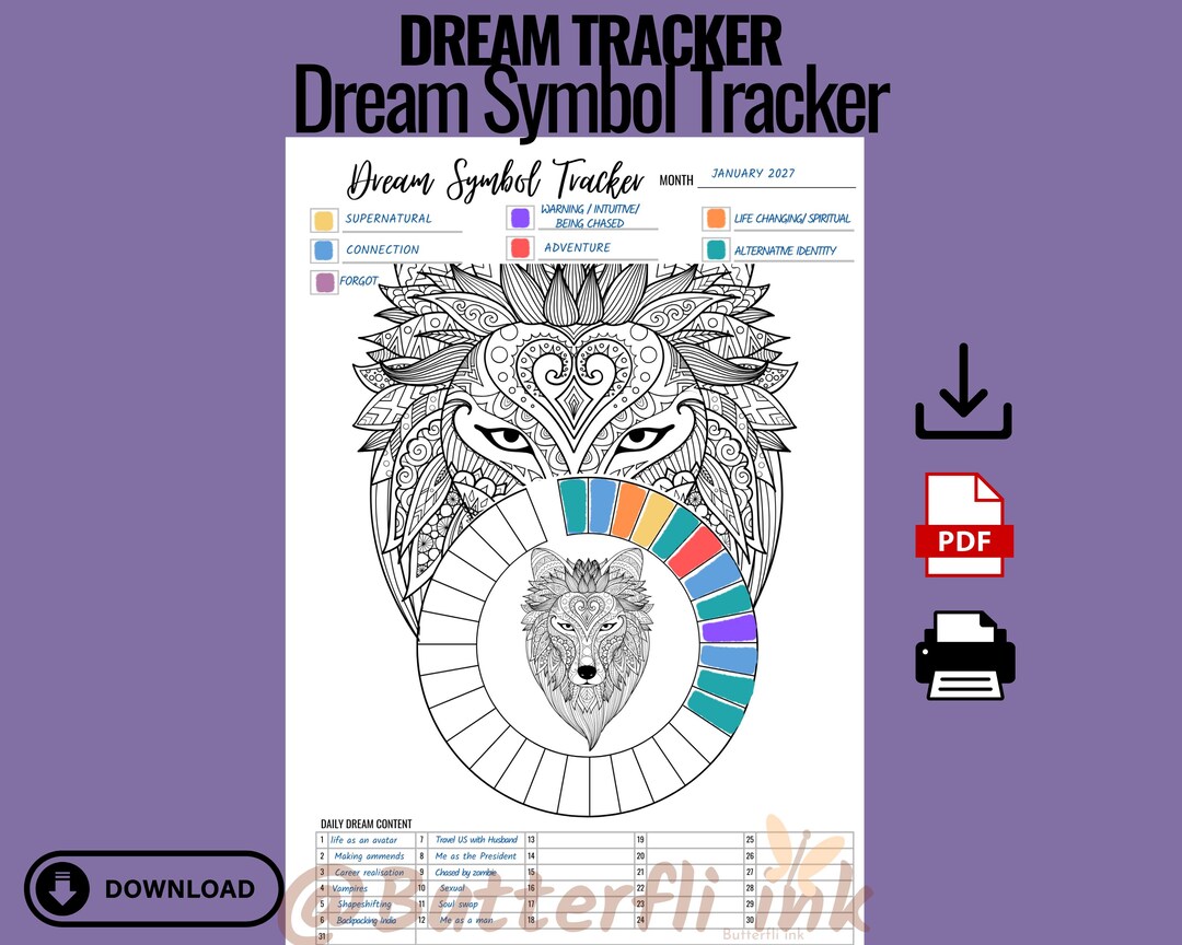 Dream Symbol Tracker Printable | Decode Symbols & Themes | Dream ...