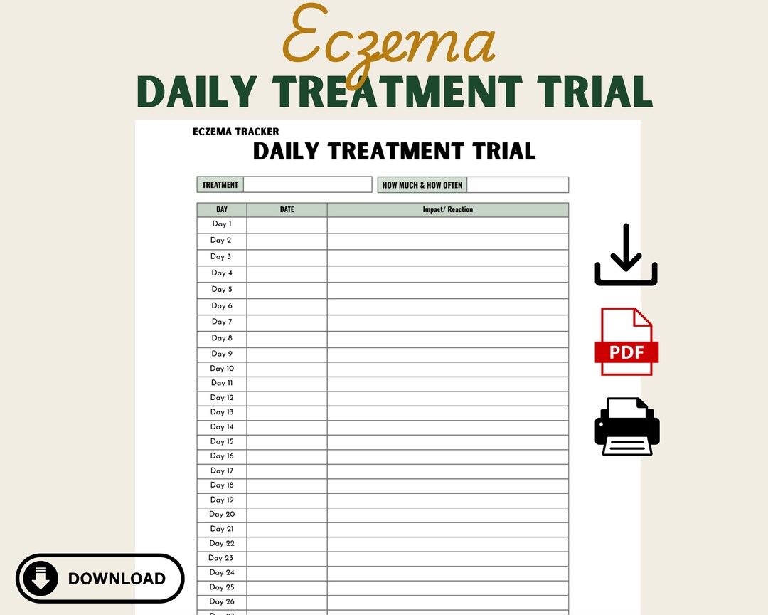 Daily Eczema Treatment Tracker | Printable Day-by-day Reaction Log for ...