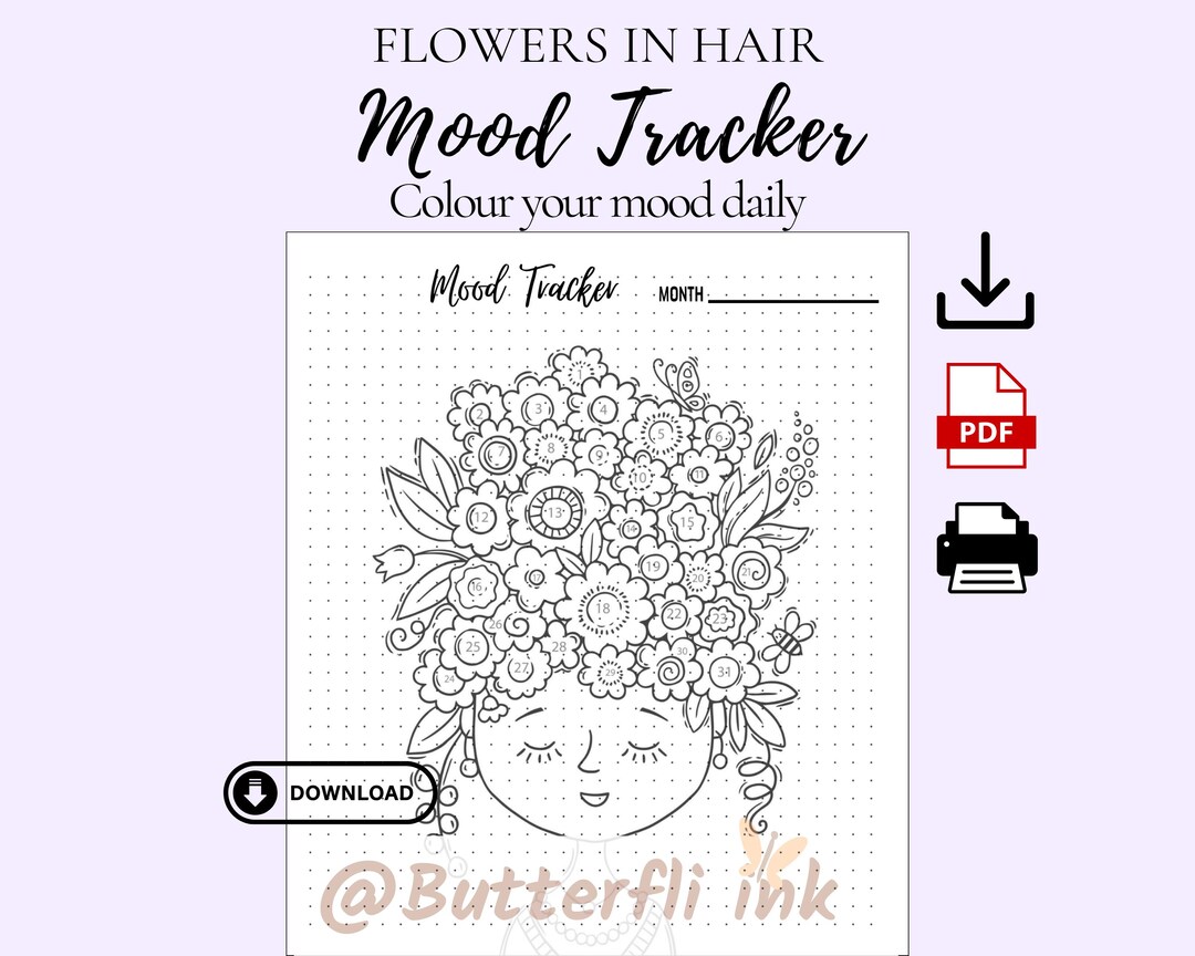 Woman Floral Mood Tracker Printable, Gentle Emotion Colouring Page ...