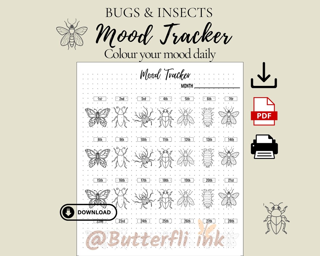 Bug Mood Tracker Printable, Nature Mindfulness Colouring Page, Insect ...
