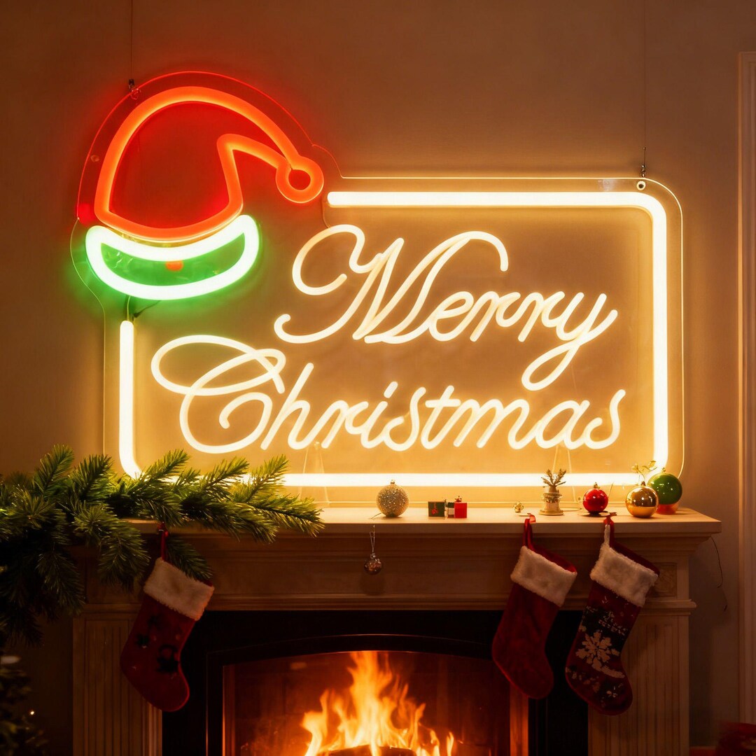 Merry Christmas Rectangle Light Sign With Santa Hat,light up Merry ...