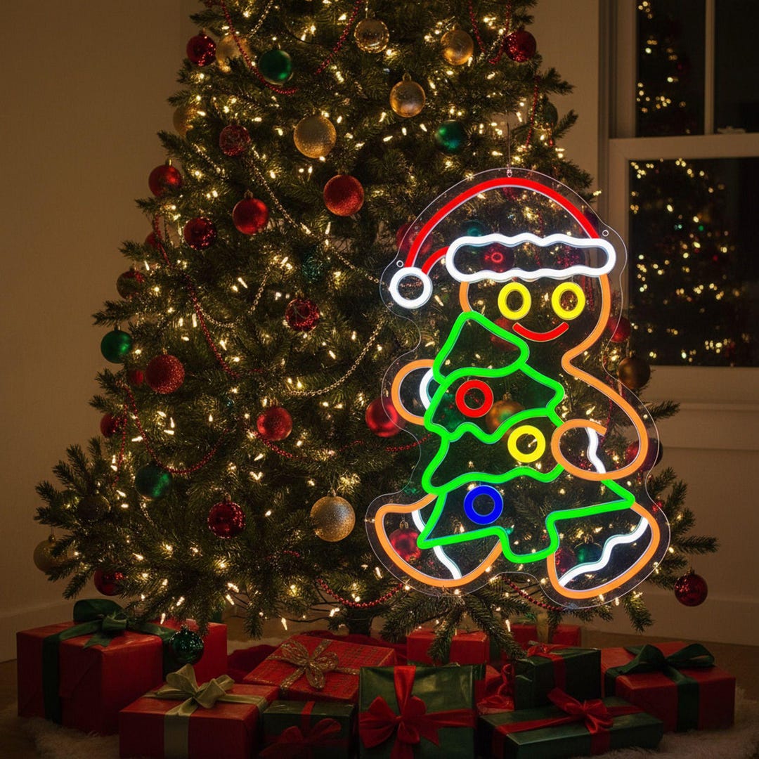 Gingerbread Man Neon Sign,christmas Tree LED Light,cute Xmas Wall Decor ...