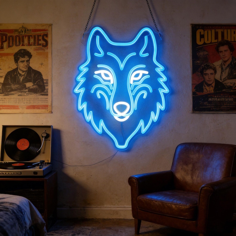 Blue Wolf Neon Sign,geometric Animal Wall Art,cool Man Cave Decor,boy ...