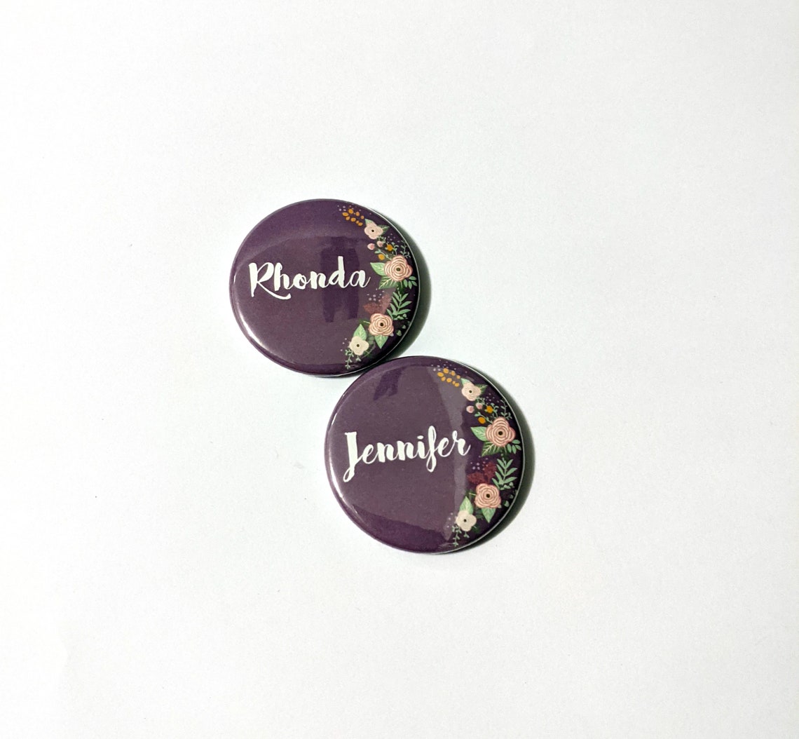 Personalized Floral Purple Name Buttons Family Tree Nurse | Etsy