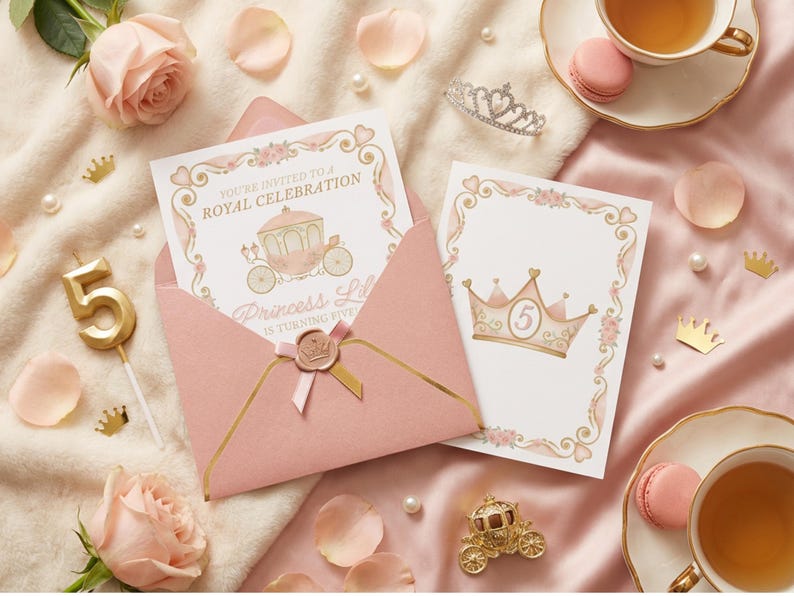 Princess Birthday Invitation, Royal Carriage Party Invite, Pink & Gold ...