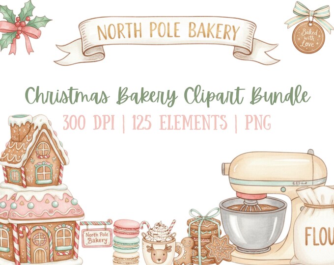 Christmas Bakery Clipart Bundle: Watercolor Holiday Cafe PNG - Etsy Canada