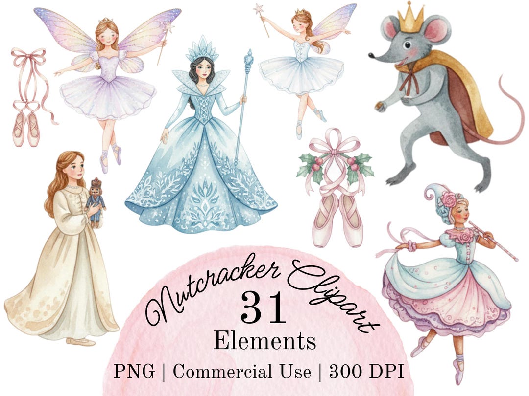 Nutcracker Clipart Bundle Watercolor Christmas Ballet PNG 300 DPI ...