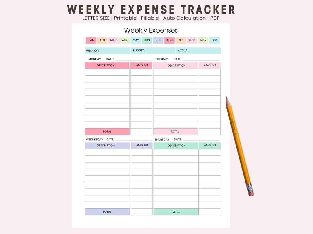 Printable Weekly Expenses Tracker - Weekly Budget Worksheet, Auto ...