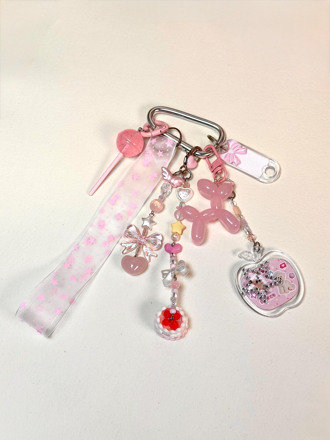Cute Pink, Ribboned Bag Charm Set With a Apple Pendant - Etsy