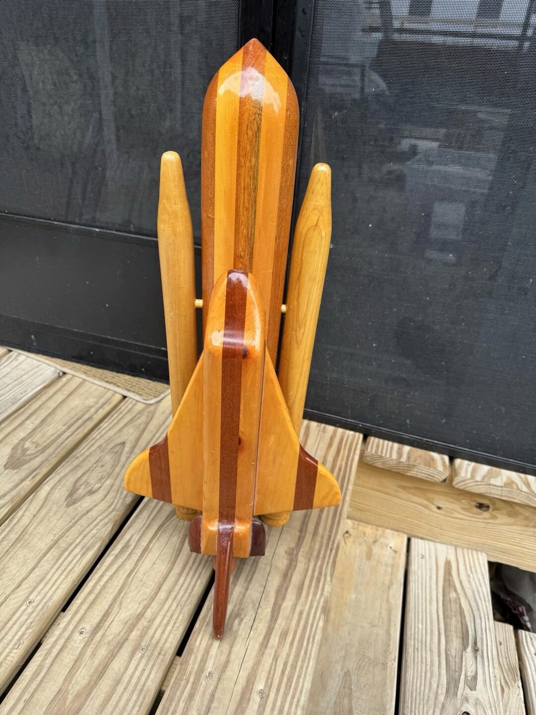 Vintage Spaceship Rocket Model Mahogany Bamboo Custom Shuttle NASA ...