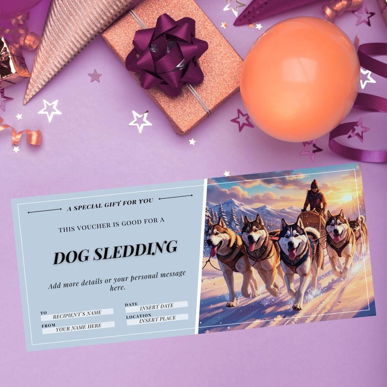 Arctic Dog Sledding Experience Gift Voucher Printable | Editable Winter ...