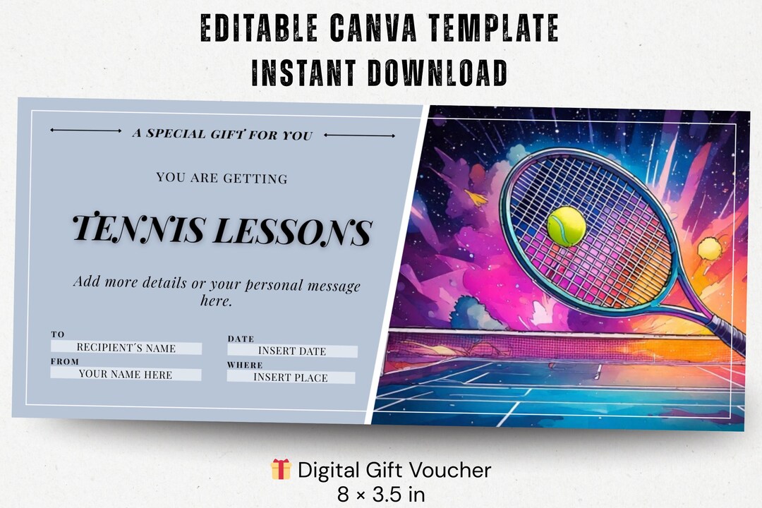 Surprise Tennis Lessons Gift Voucher Printable | Editable Tennis Class ...