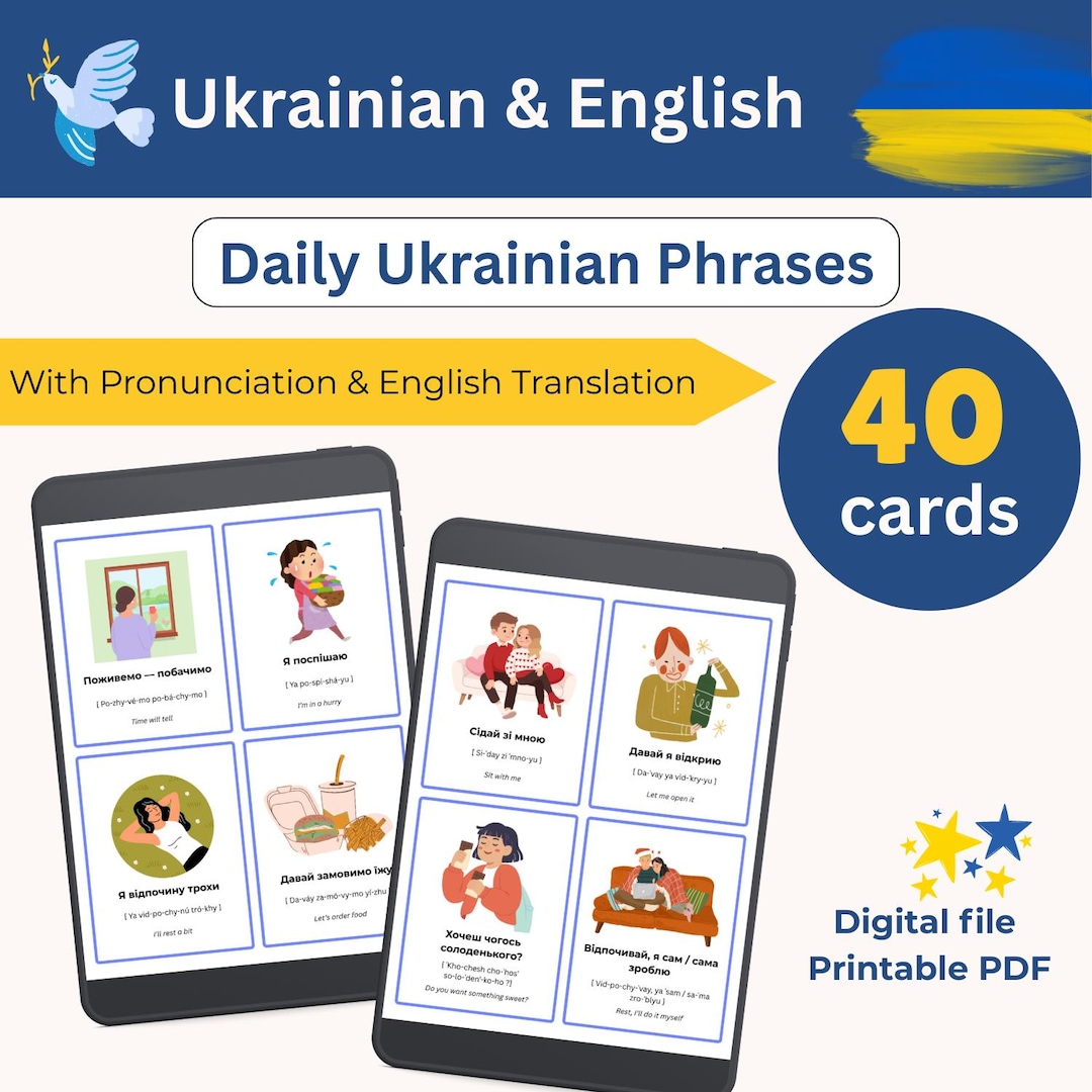 Daily Ukrainian Phrases Cards With Pronunciation | Ukrainian English ...