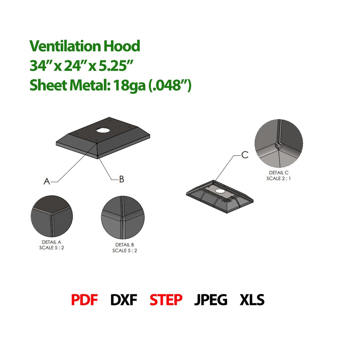 Heavy Duty Ventilation Hood Design 34″ X 24″ X 5.25″ DXF & STEP Files ...