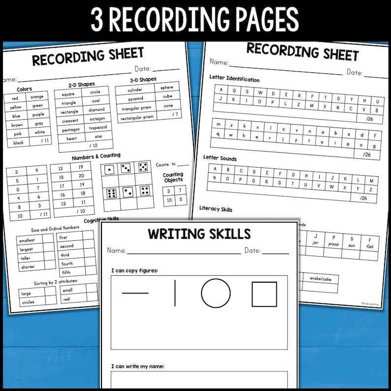 Preschool Assessment With Recording Sheets | Kindergarten Readiness ...