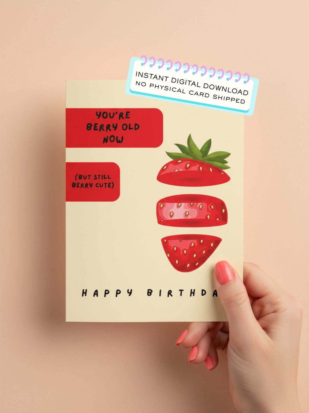 Printable Berry Pun Card · Cute Strawberry Birthday 5x7 Digital ...