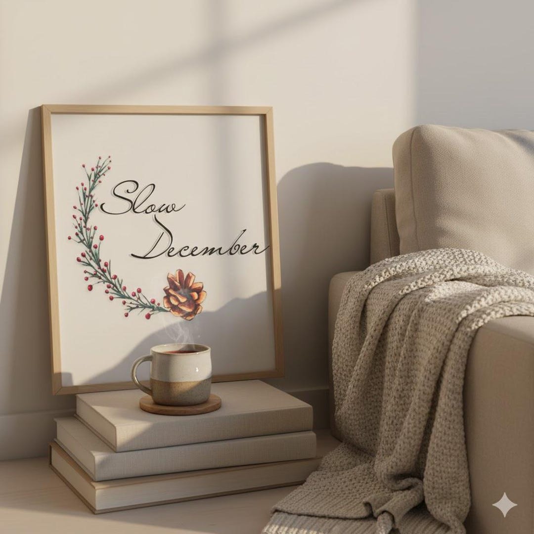 Slow December Hygge Christmas Print | Minimalist Wreath Wall Art ...