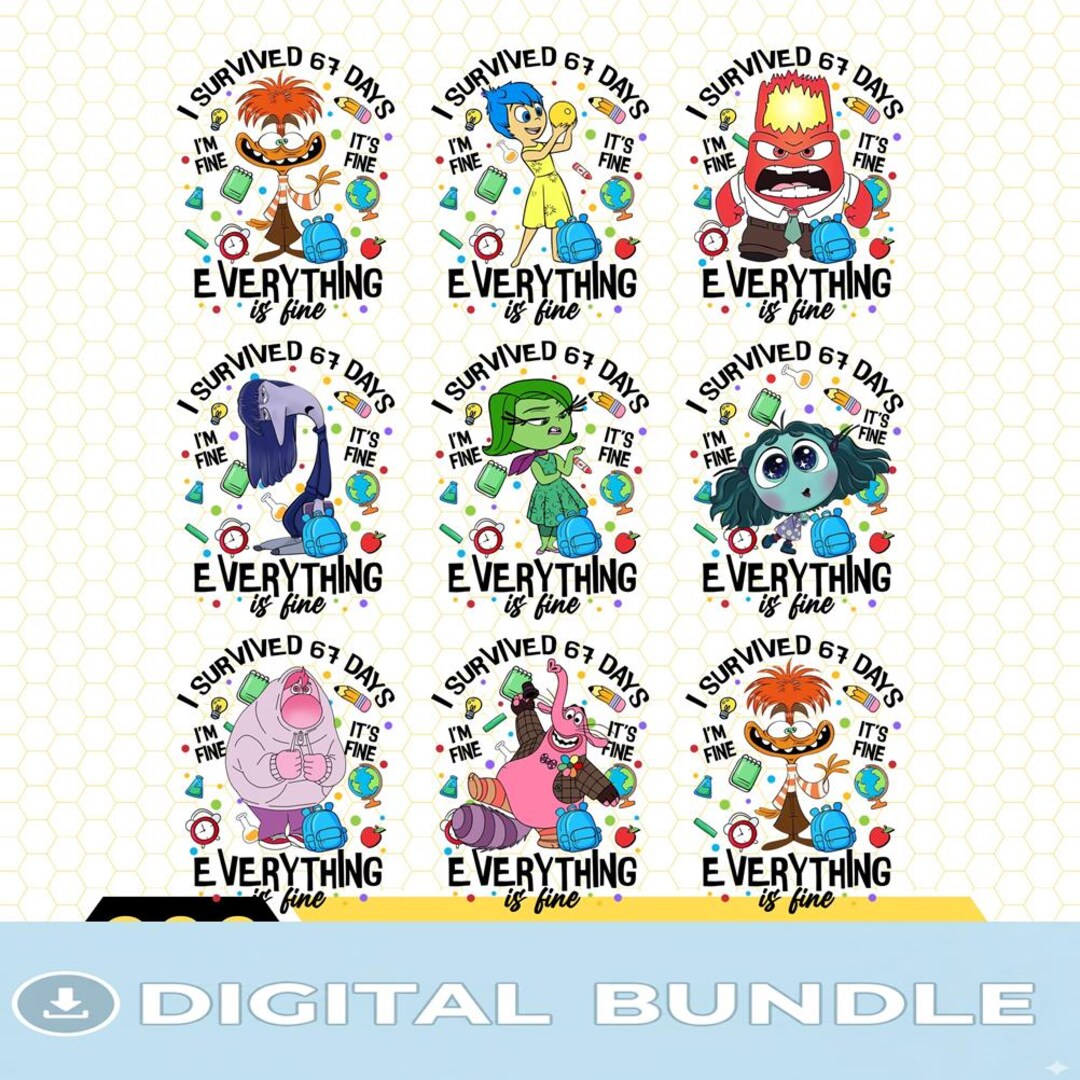 I Survived 100 Days of School Png: Inside Out Emotions Cartoon (digital ...