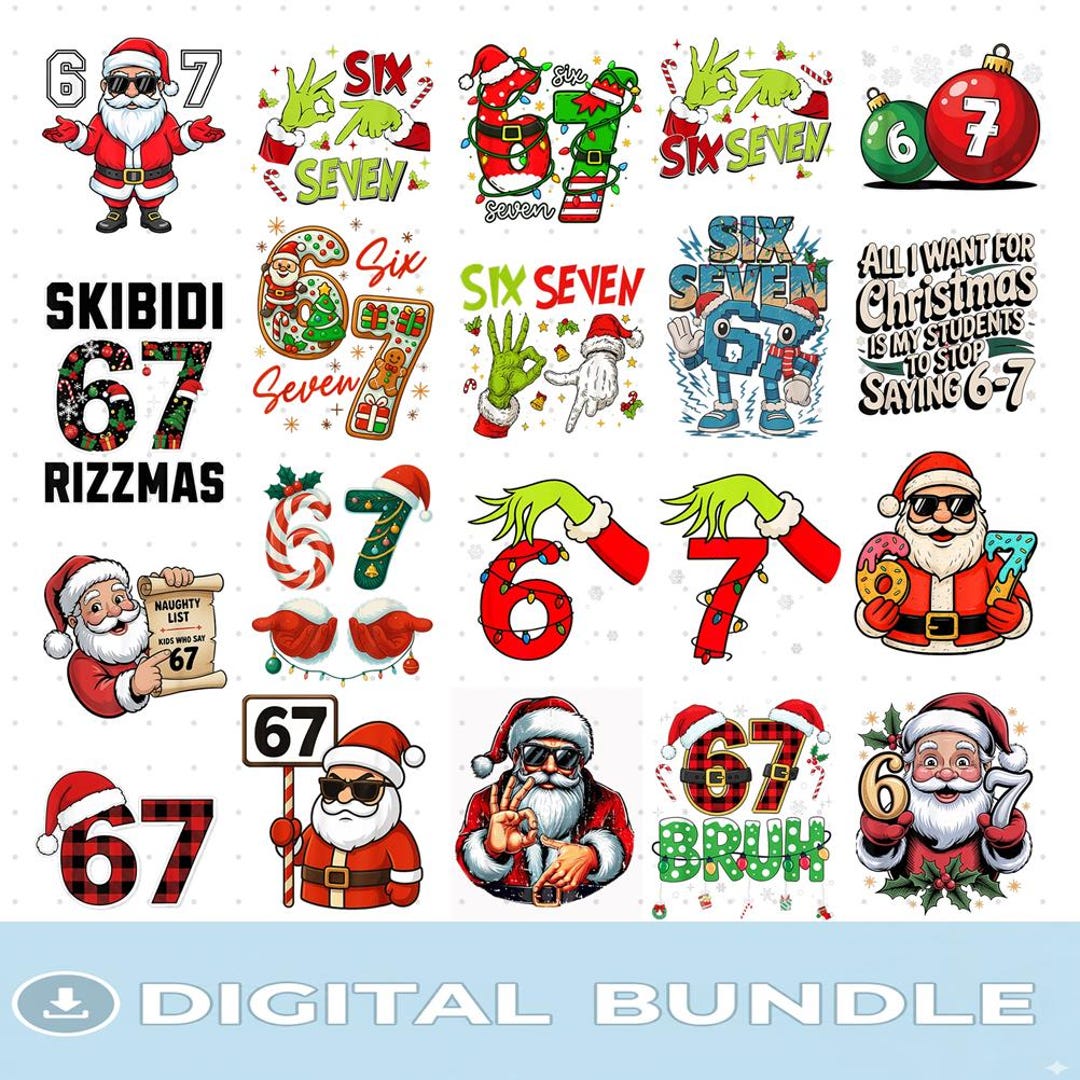 20 Designs Christmas Meme Six Seven PNG Bundle, Santa Say 67 Christmas ...