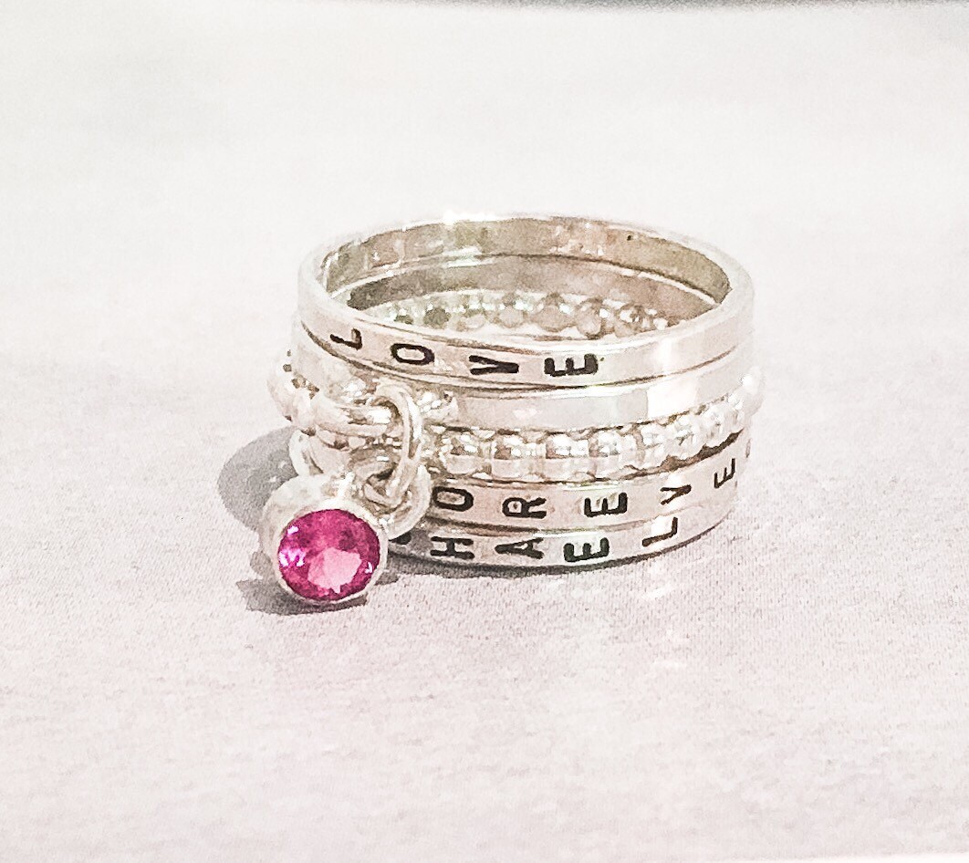 Stacking Birthstone Charm Ring Set // Choose Your Own - Etsy