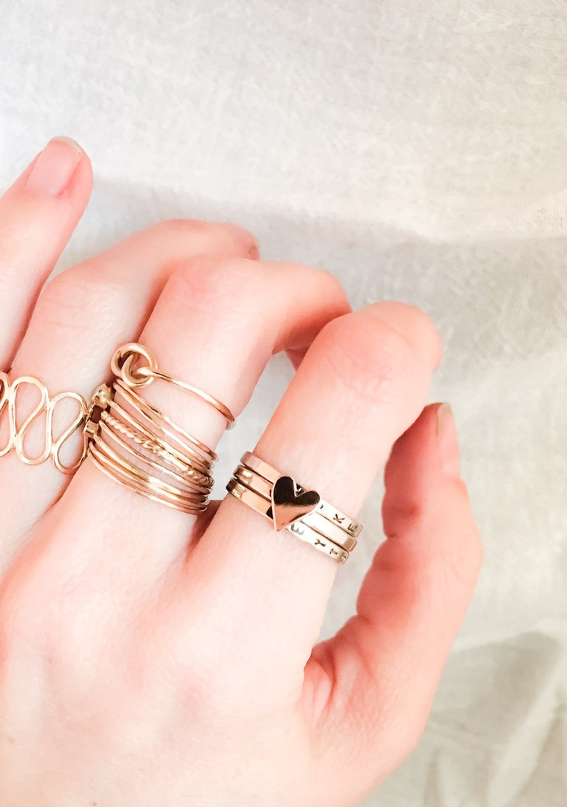 Love Is...stacking Bands in 14K White and Rose Gold // Hand - Etsy