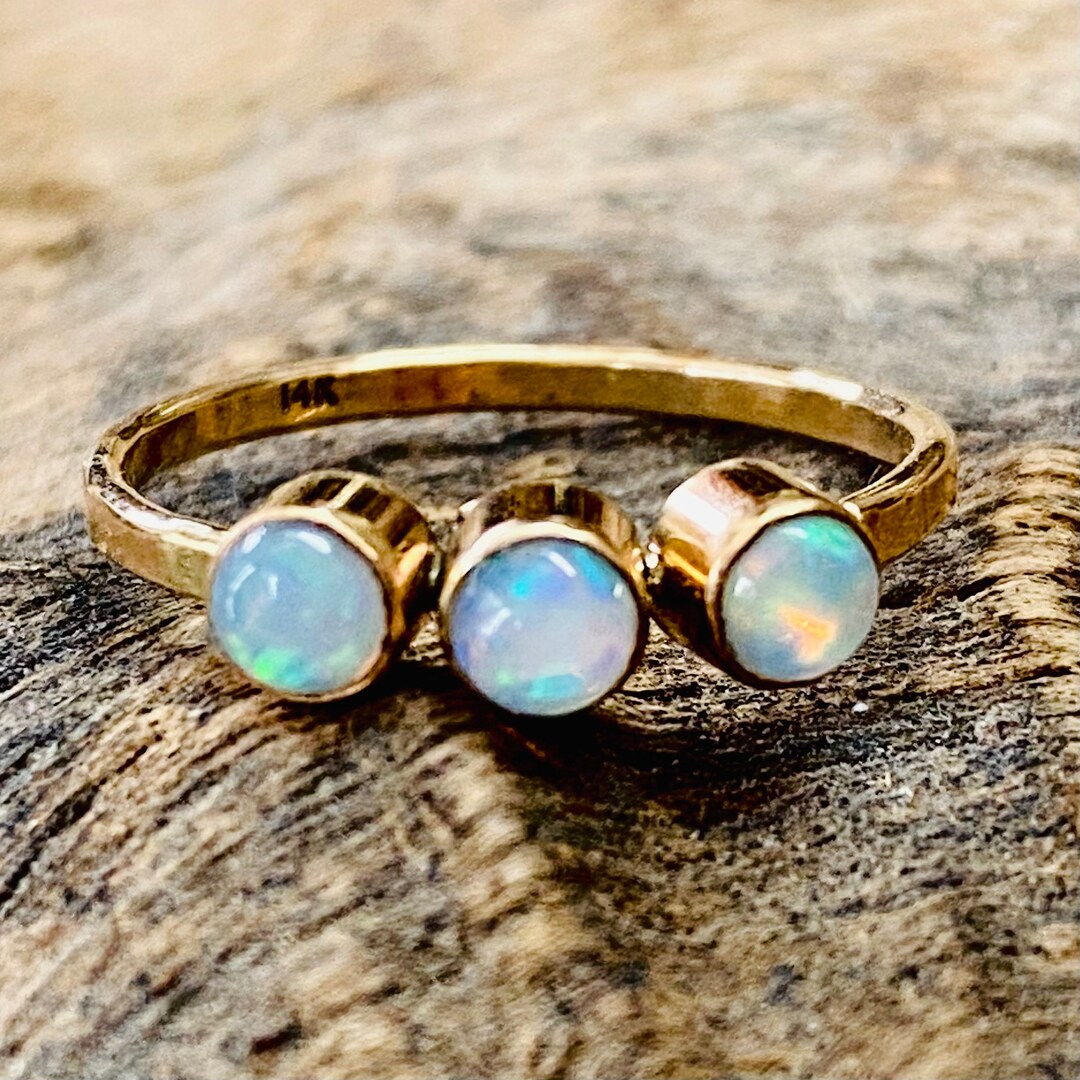 Triple Opal Ring in Solid 14k Gold - Etsy