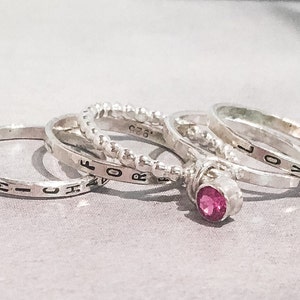 Stacking Birthstone Charm Ring Set // Choose Your Own Birthstone - Etsy