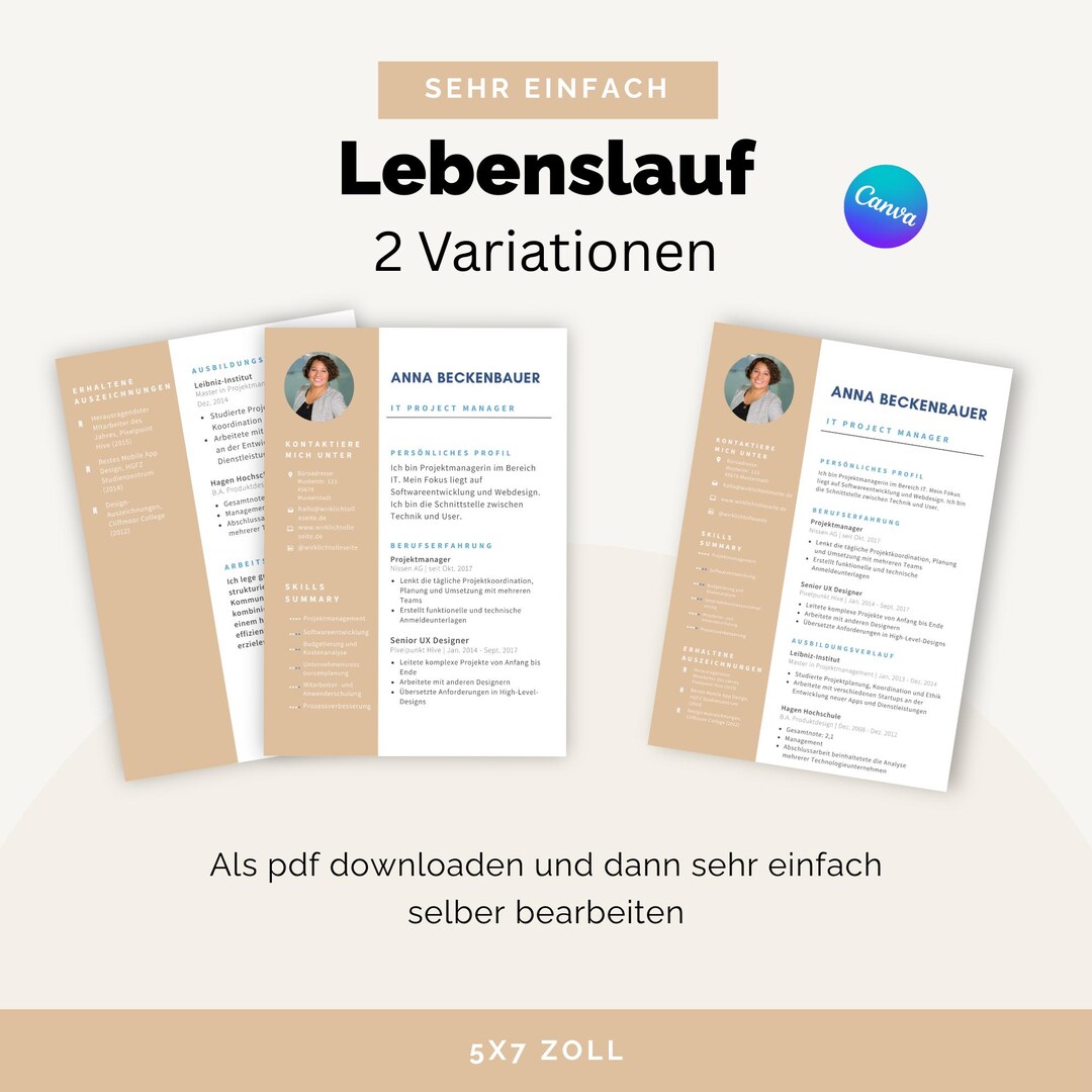 German CV Template – Modern CV Template – 2 Variations – Downloadable ...