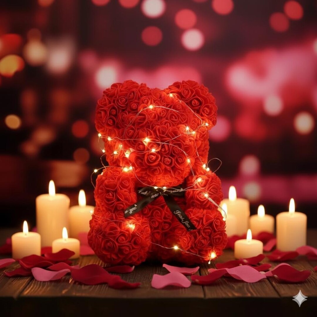 Red Rose Teddy Bear With LED Lights, Valentine's Day Gift - Etsy