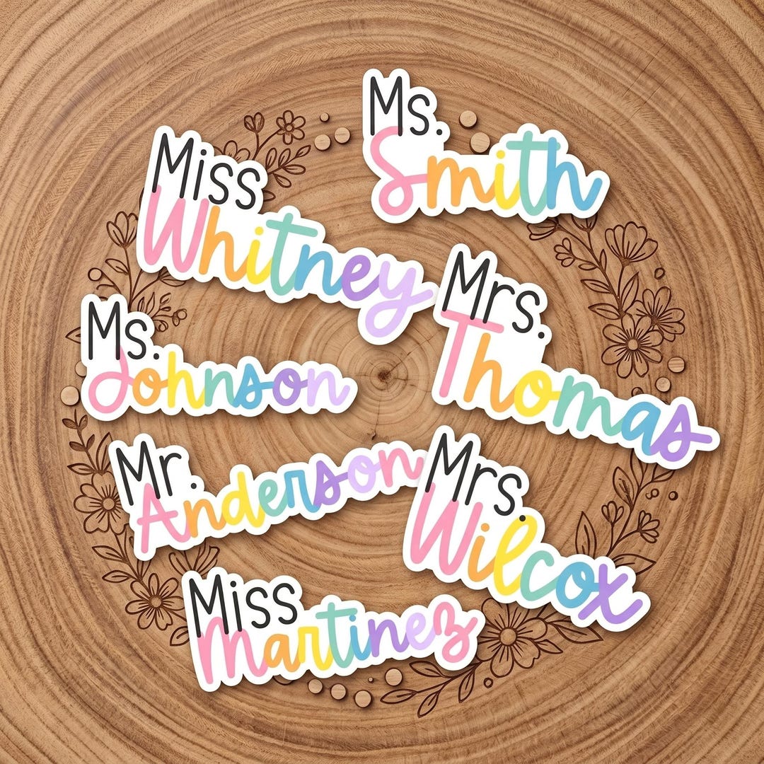 Custom Teacher Name Sticker, Personalized Pastel Rainbow Teacher ...