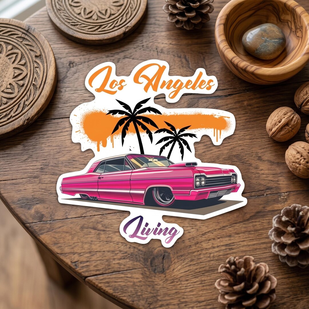 Los Angeles Living Lowrider Sticker, Pink Retro Car Vinyl Sticker ...