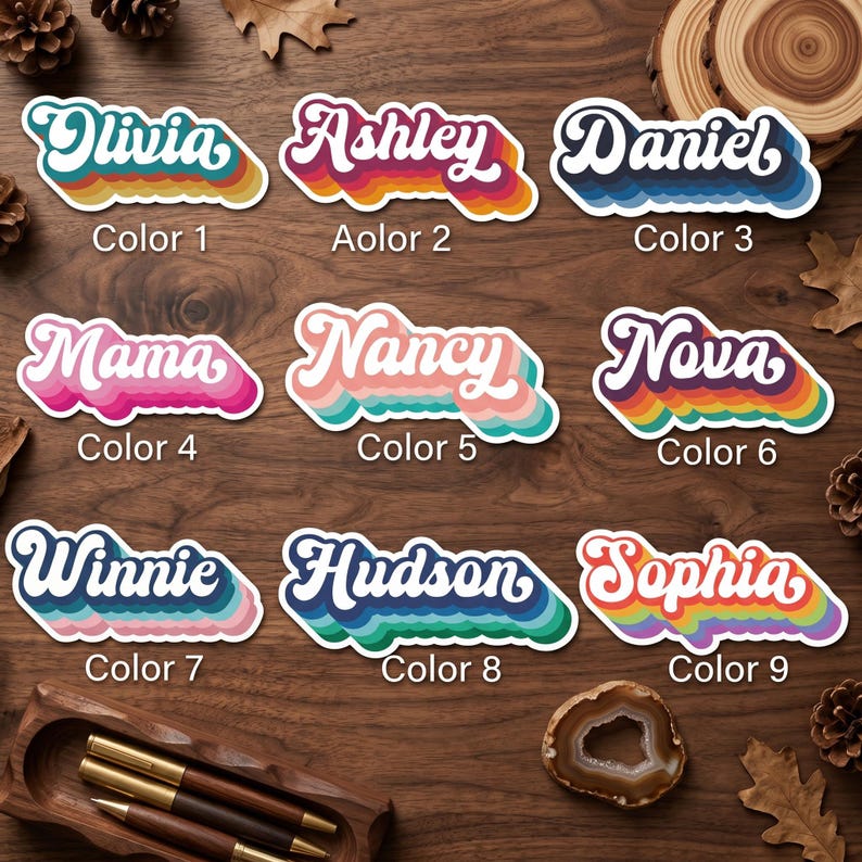 Custom Script Name Sticker, Retro Rainbow Personalized Stickers, Cute ...