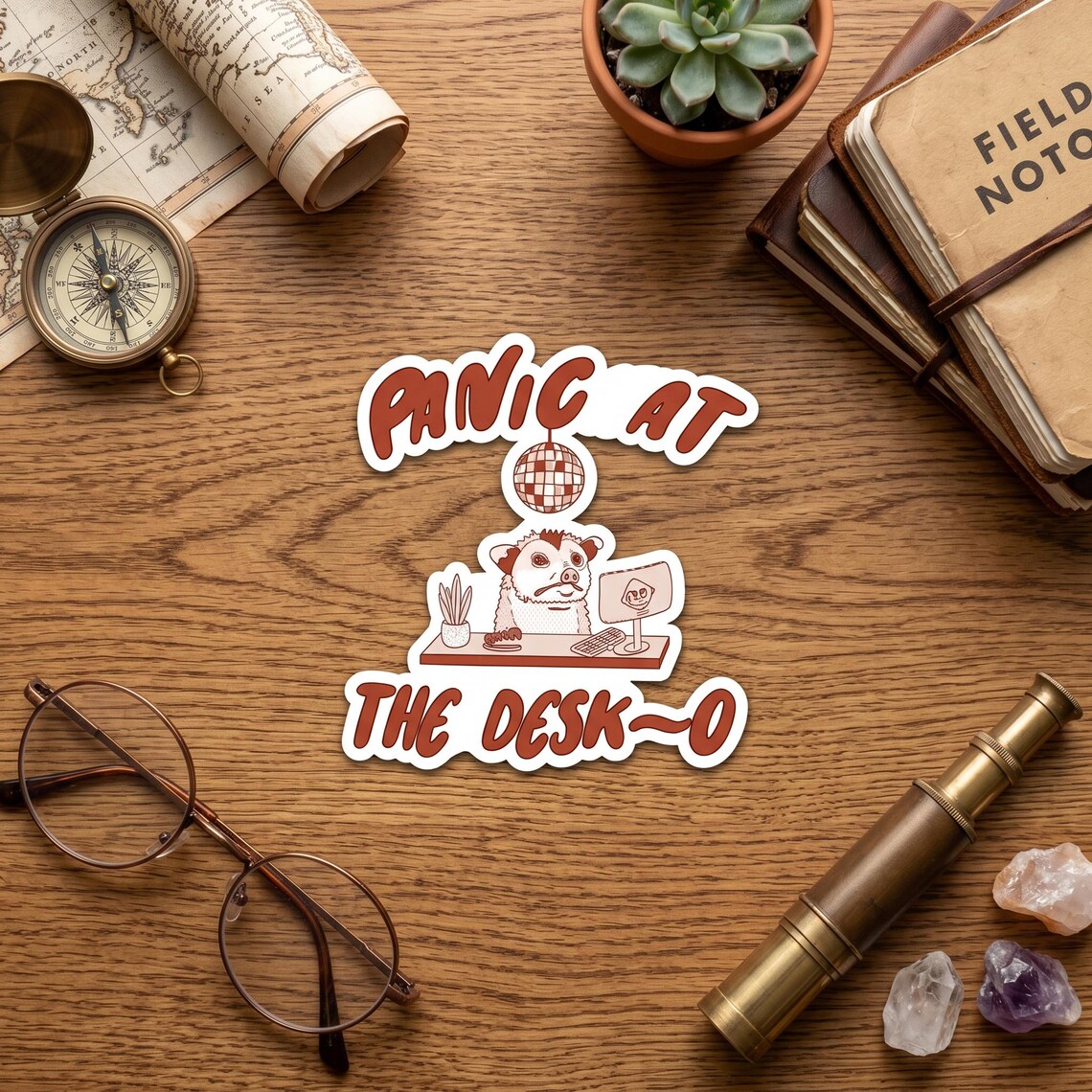 Funny Panic at the Desko Sticker, Relatable Office Possum Vinyl Sticker ...