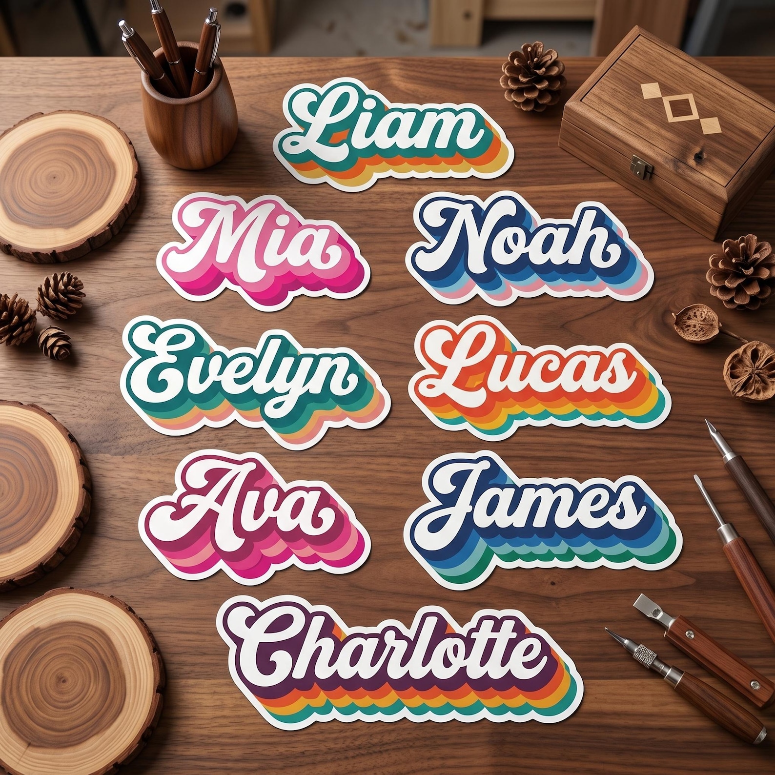 Custom Script Name Sticker, Retro Rainbow Personalized Stickers, Cute ...